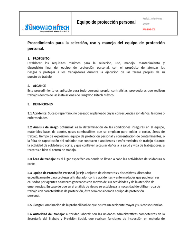 Procedimiento EPP | PDF | Soldadura | Construcción