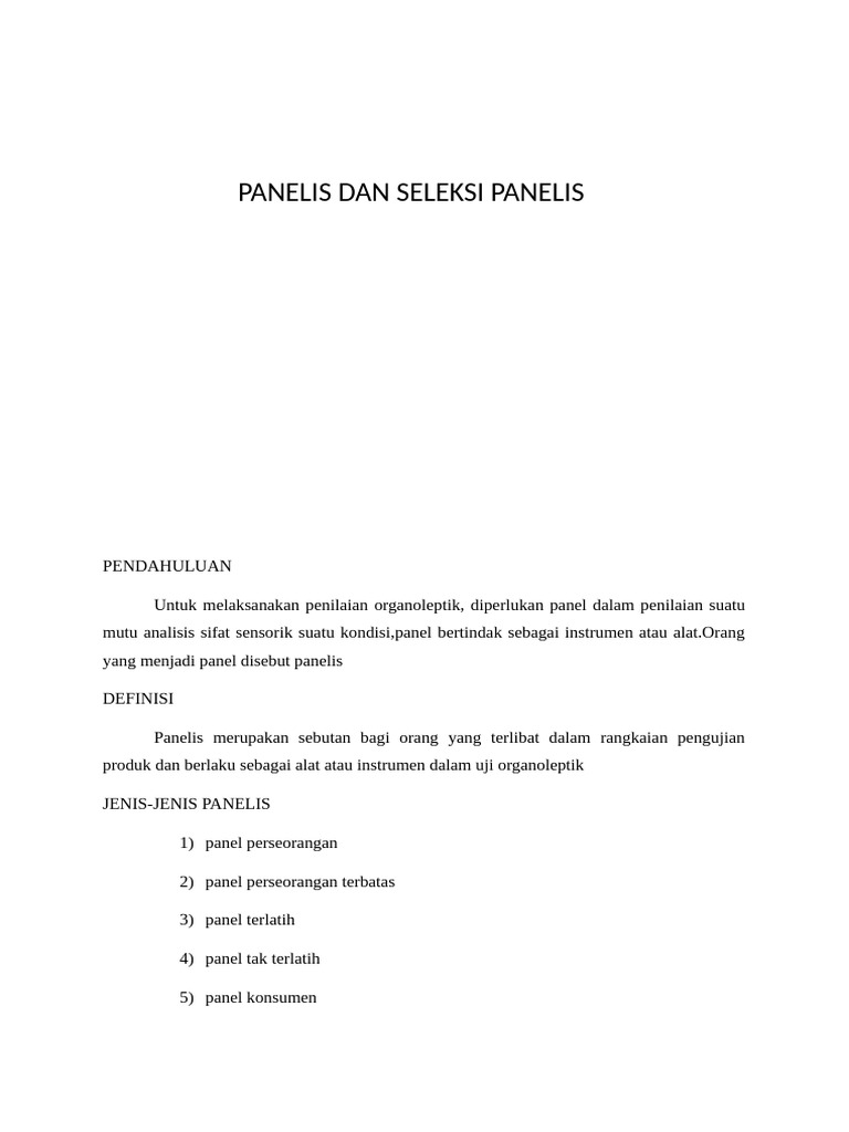 Jenis-Jenis Panelis dalam Uji Organoleptik | PDF