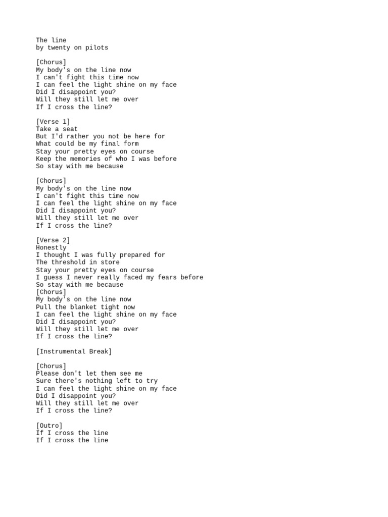 "Twenty One Pilots - The Line Lyrics" | PDF
