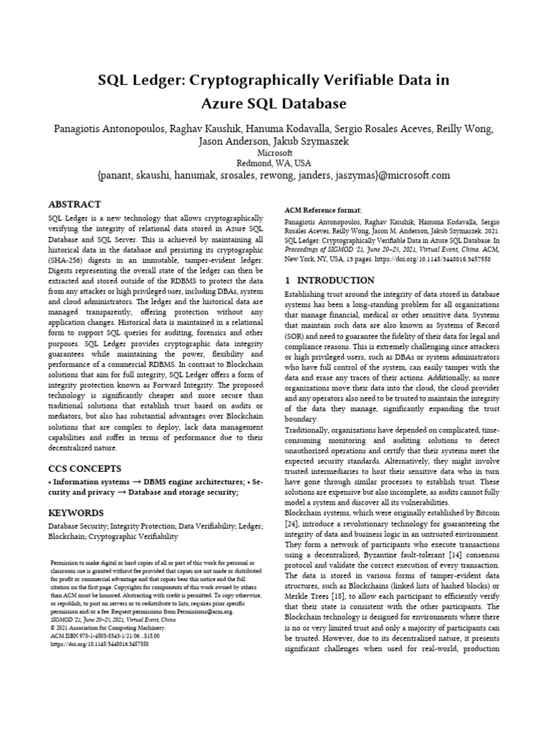 SQL Ledger White Paper | PDF | Databases | Database Transaction SQL Ledger White Paper | PDF | Databases | Database Transaction