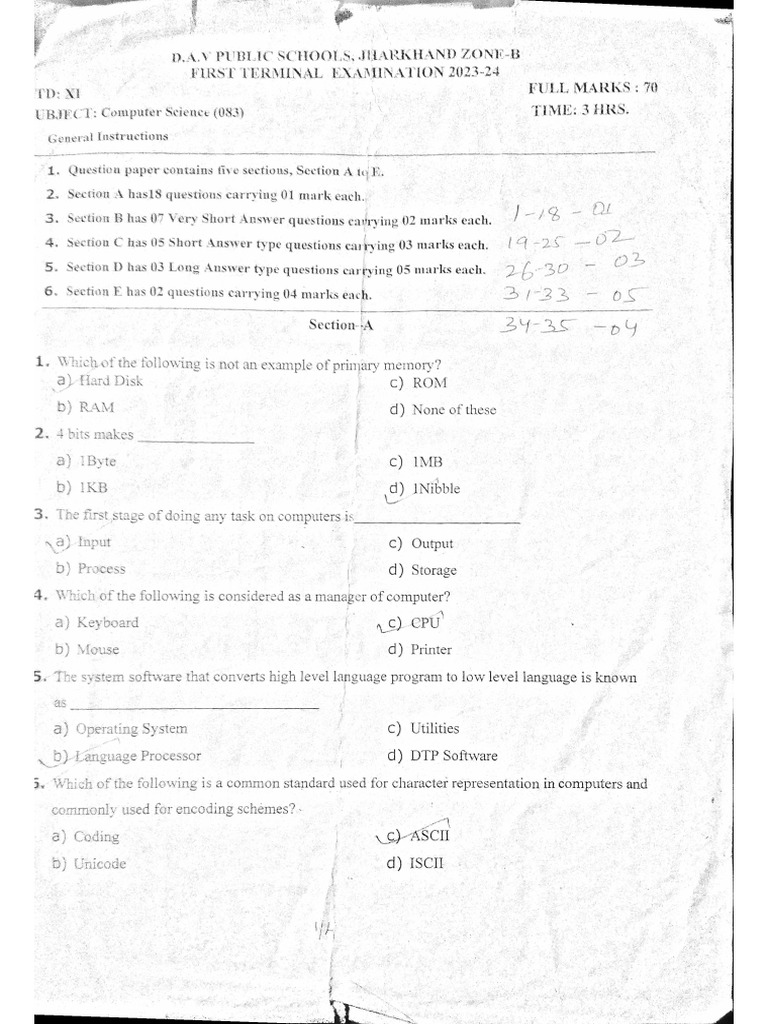 Computer Science Previous Year Question Paper 02 | PDF