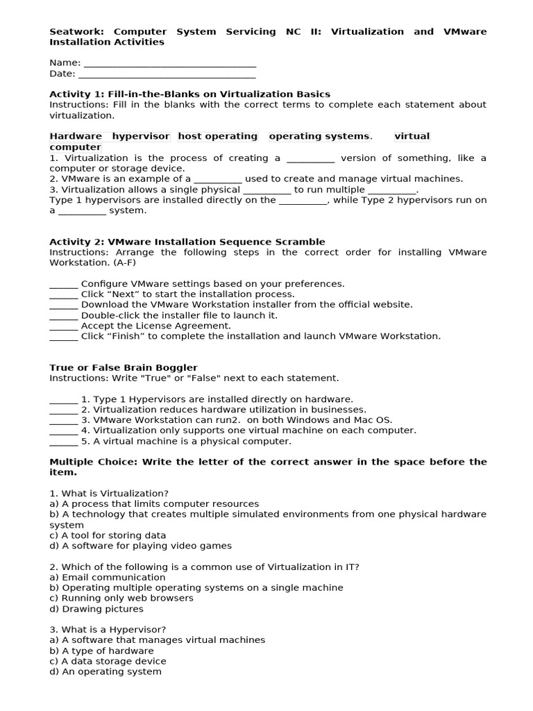 Seat Work | PDF | Virtualization | V Mware
