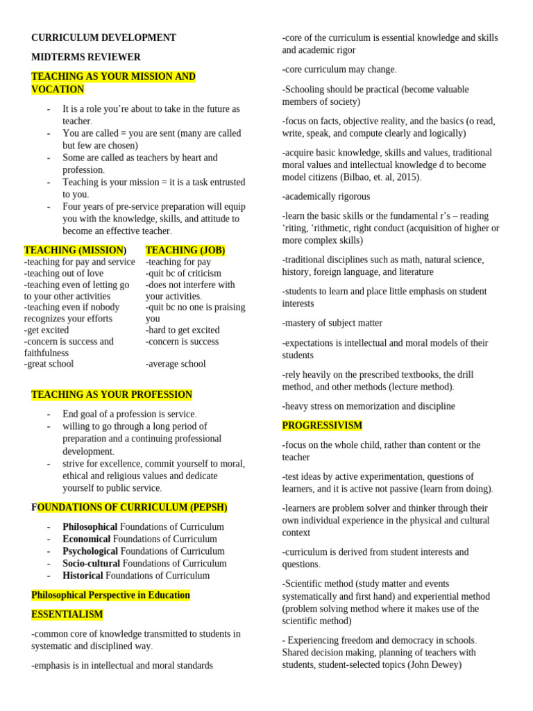 Curriculum Development Midterms Reviewer | PDF | Curriculum | Communication