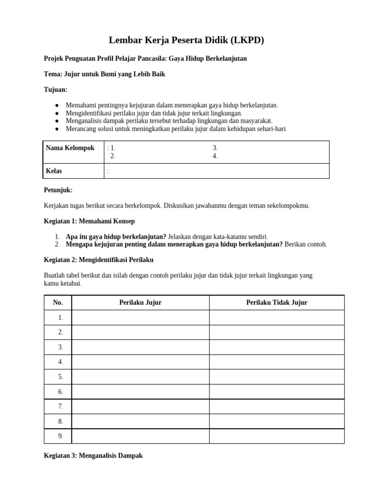 LKPD P5 Gaya Hidup Berkelanjutan | PDF