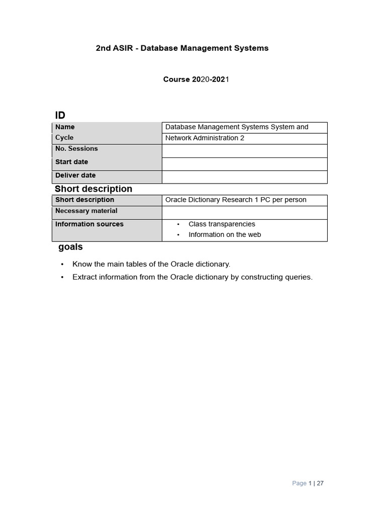 SGBD.2ASIR Activity 2.1 Data Dictionary | PDF | Table (Database) | Databases
