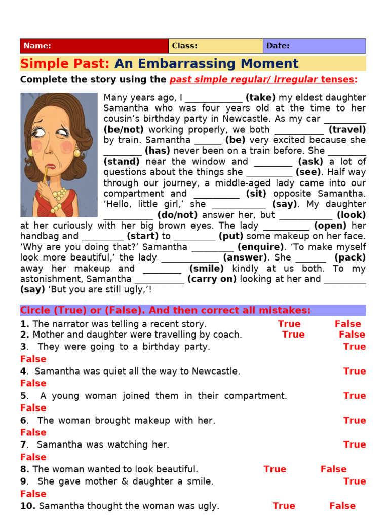 simple-past-tenses-an-embarrassing-moment-grammar-drills-reading ...