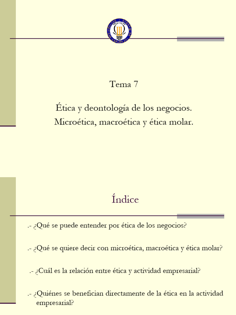 Tema 7. Ética y deontología de los negocios | PDF | Ética de negocios | Business