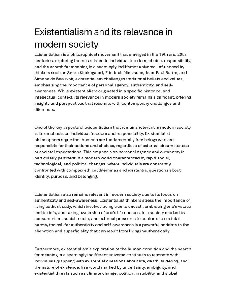 Existentialism and its relevance in modern society | PDF ...