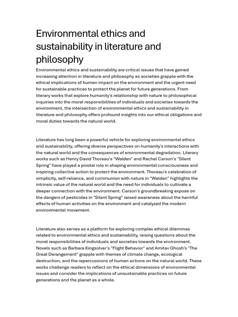 Environmental Ethics and Sustainability in Literature and Philosophy | PDF | Environmental ...
