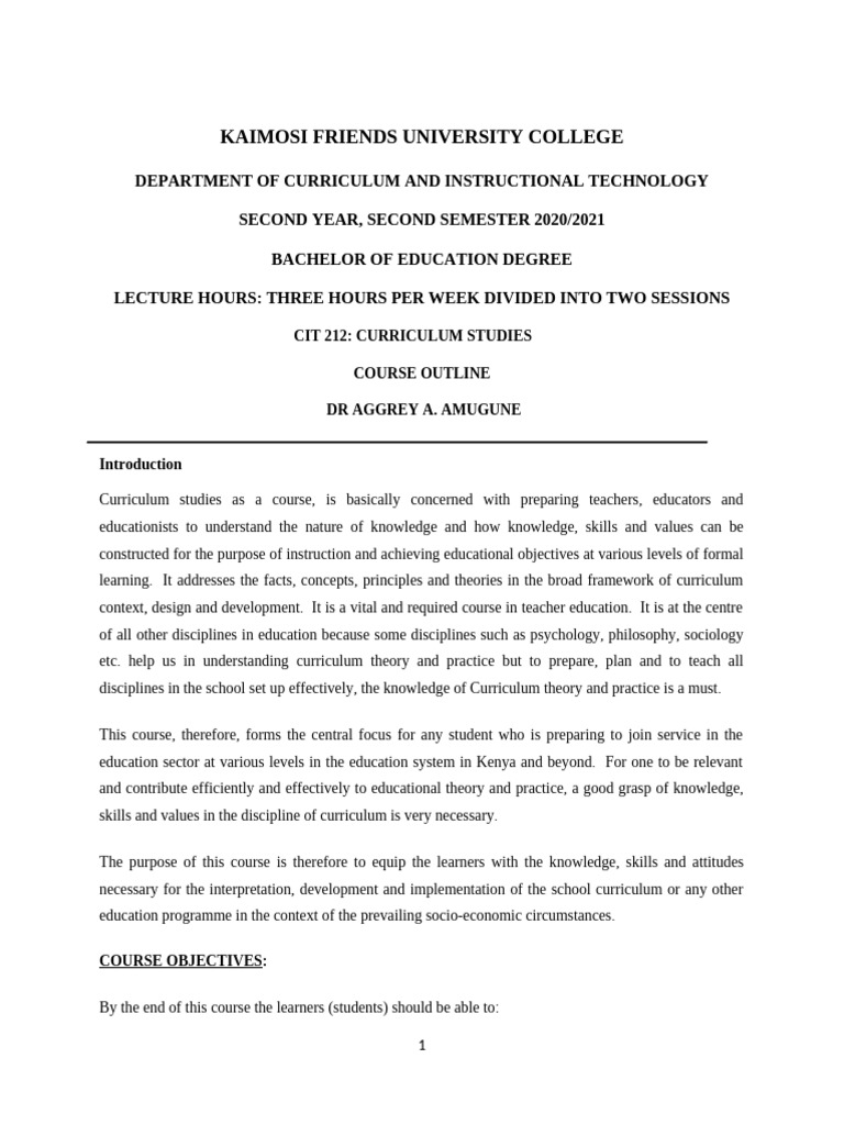 CIT 212: Curriculum Studies Overview | PDF | Curriculum | Learning