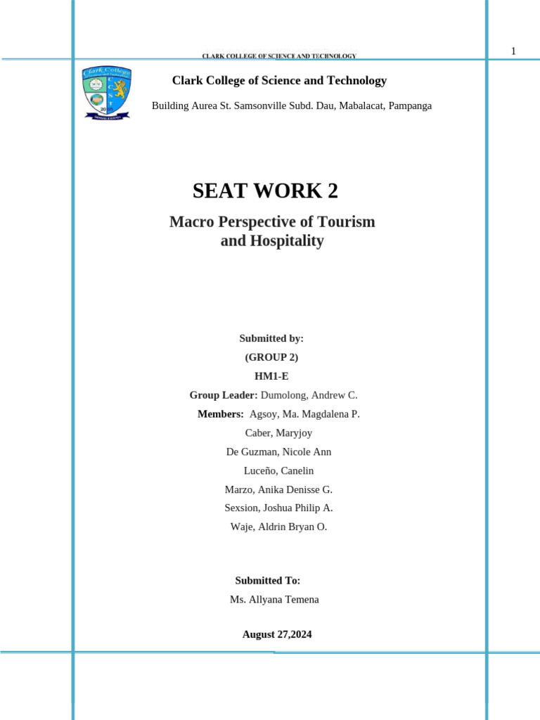 HM1E Prelims-Activity-2 GROUP2 | PDF | Tourism