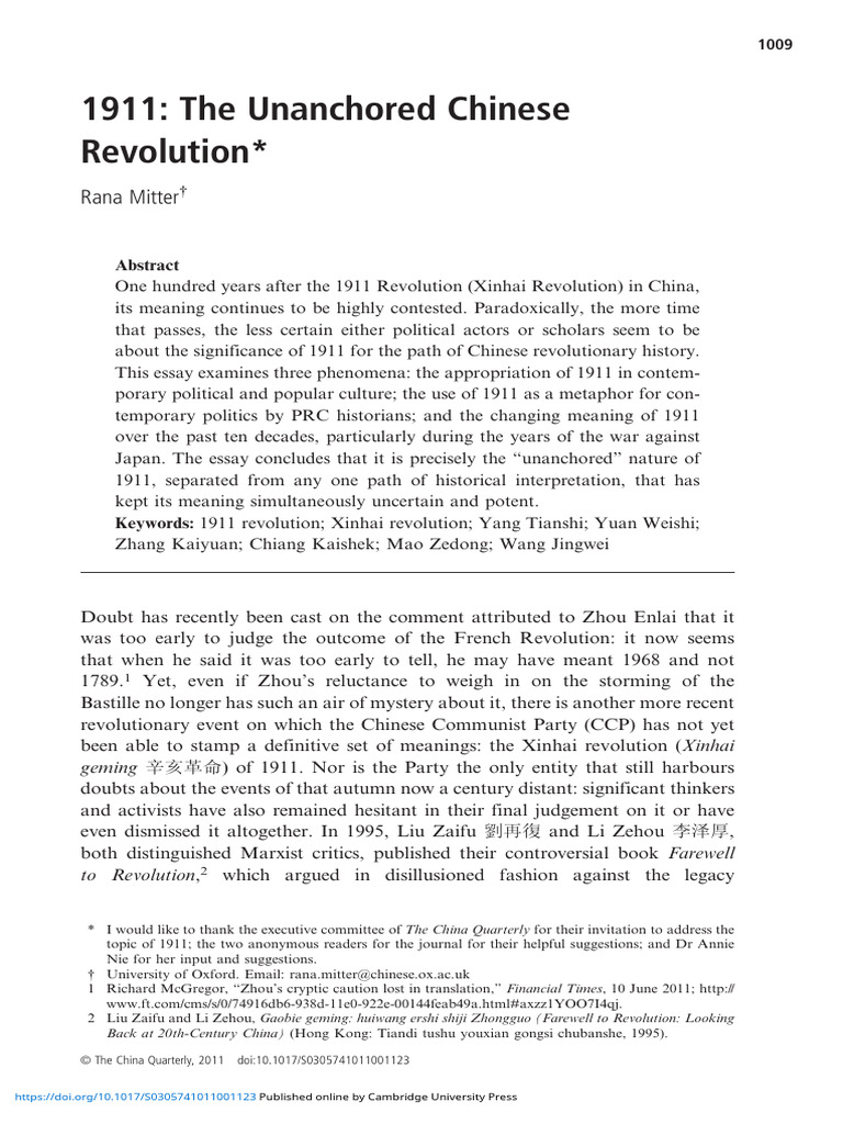 The Uncertain Legacy of the Xinhai Revolution | PDF | Kuomintang ...