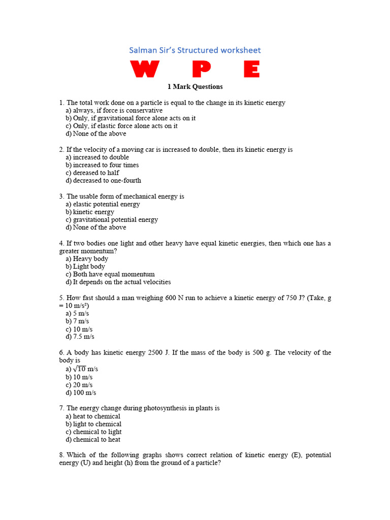 2.work Power Energy Structured Question | PDF | Force | Kinetic Energy