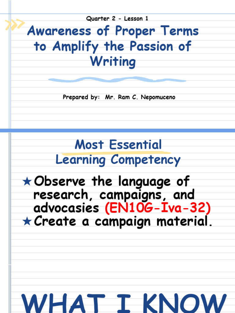 Q2 L1 Awareness of Proper Terms To Amplify The Passion of Writing | PDF ...