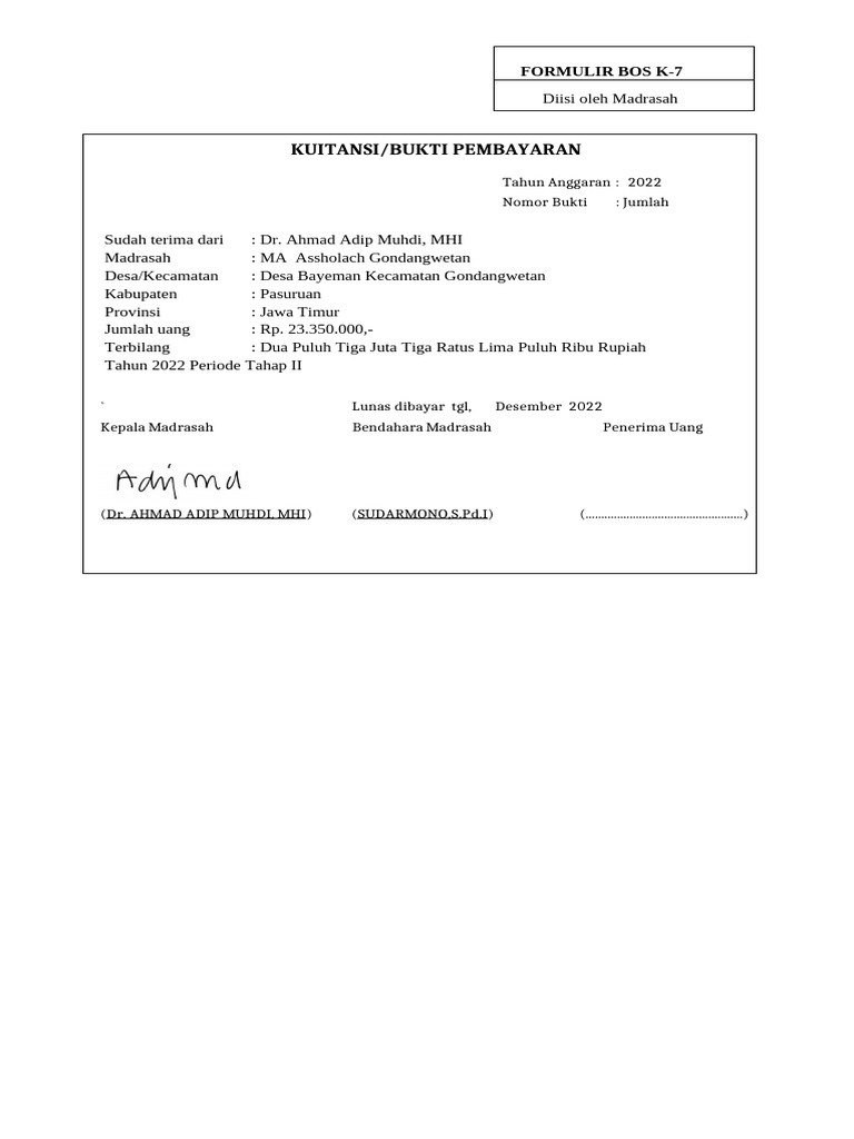 Formulir Bos K 8 | PDF