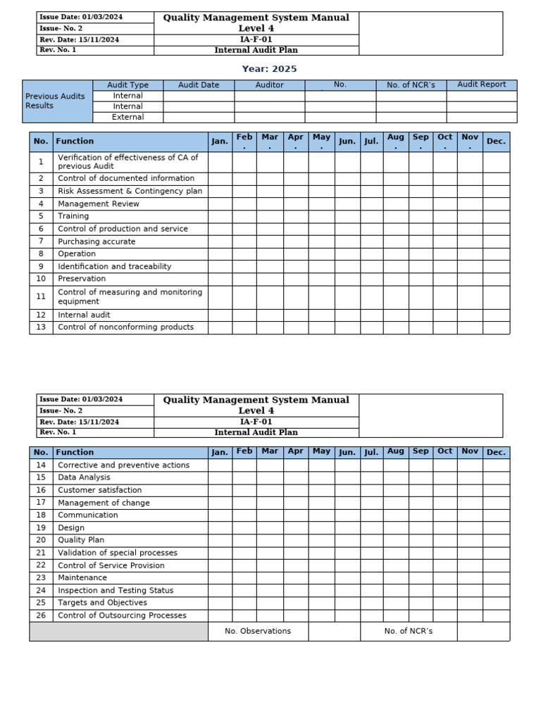 Internal Audit Plan Rev. 1 Plan For Year 2025 | PDF