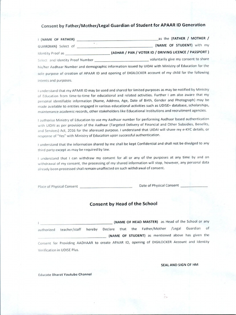 Parent Consent Form For APPAR ID-2024 | PDF