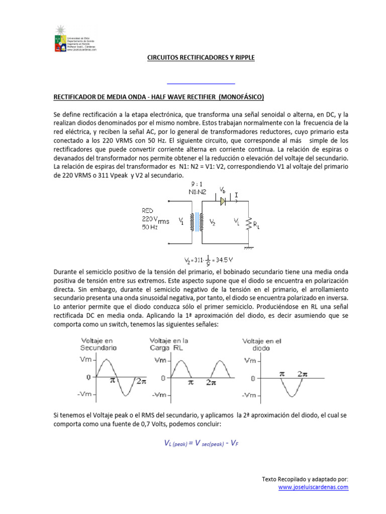 Apunte 5 Circuitos Rectificadores y Ripple | PDF | Rectificador | Diodo