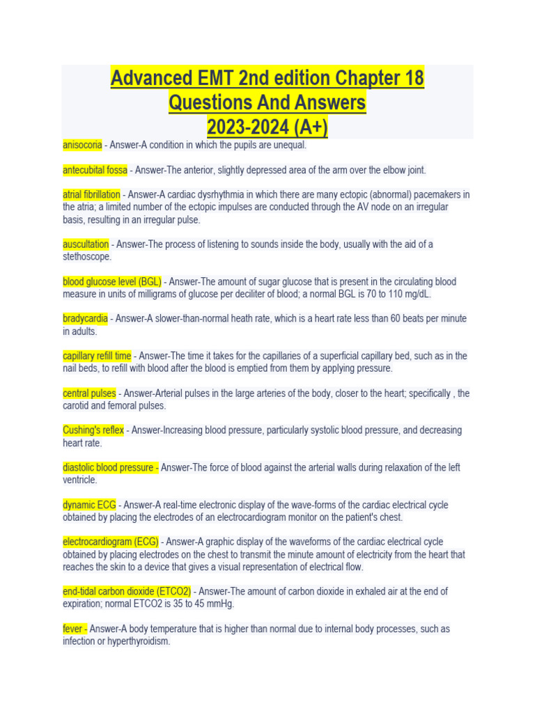 EMT Chapter 18: Key Concepts & Terms | PDF | Blood Pressure | Heart