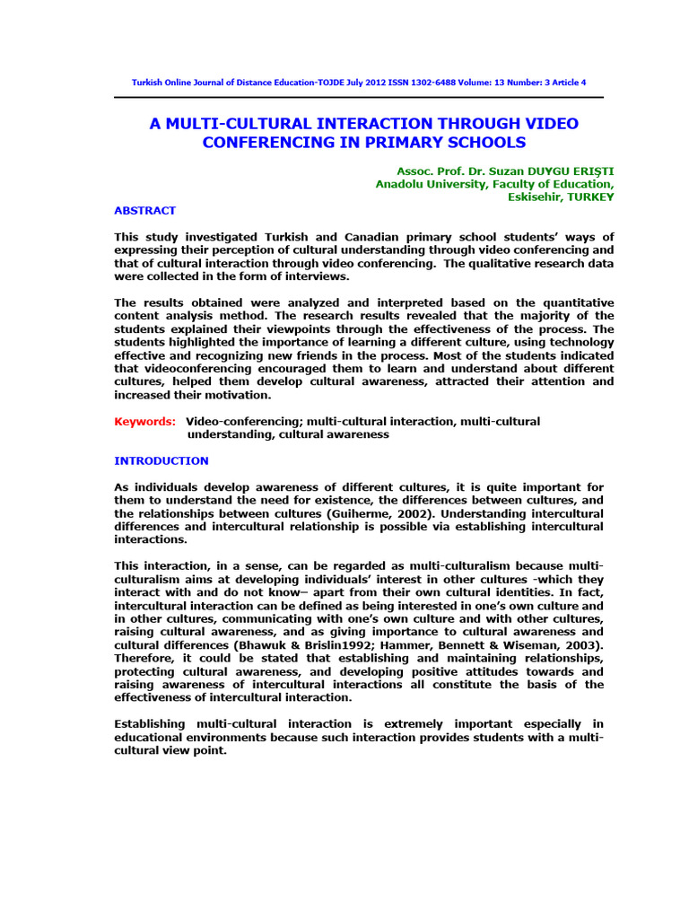 A Multi-Cultural Interaction Through Video Conferencing in Primary ...