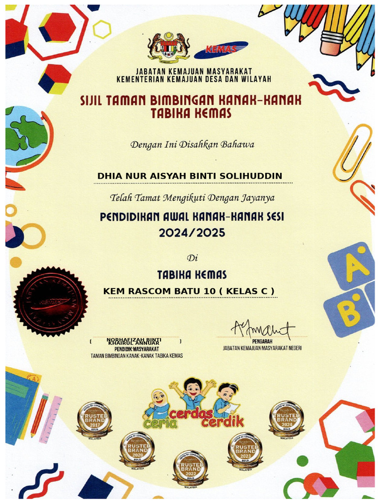 Format Sijil Kanak2 6 Tahun 2024 | PDF