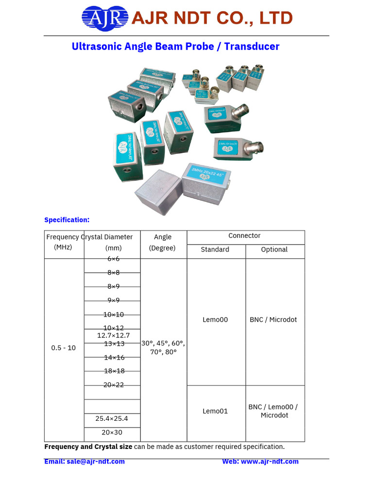 AJR NDT Ultrasonic Probe Catalog-1 PDF | PDF