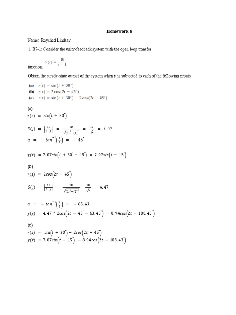 Control Systems Homework Solutions Pdf Electronic Engineering 9610