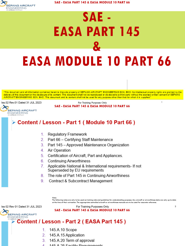 Easa Part 145 + Easa Module 10 Part 66 Issue 02 Rev 01 31 Jul 2023 ...