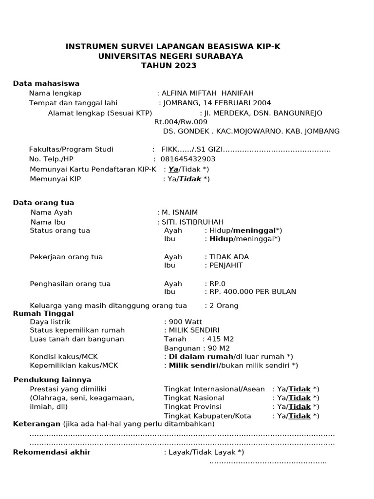 Instrumen Survei 2023 | PDF
