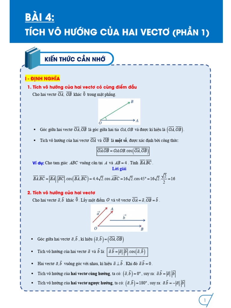 Bài 4. Tích vô hướng của hai vecto (phần 1) | PDF