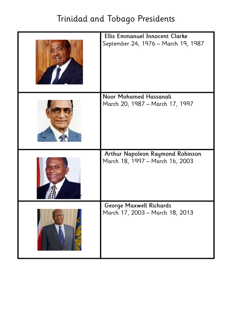 Past Presidents of Trinidad and Tobago | PDF