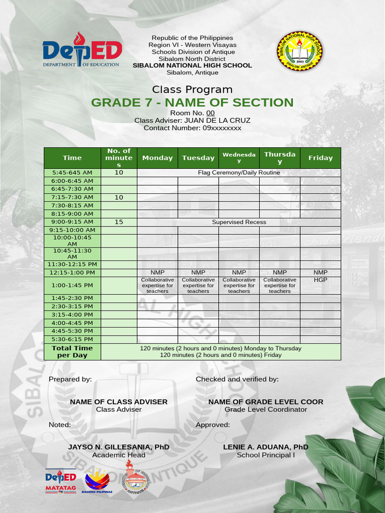 Class Schedule Template | PDF