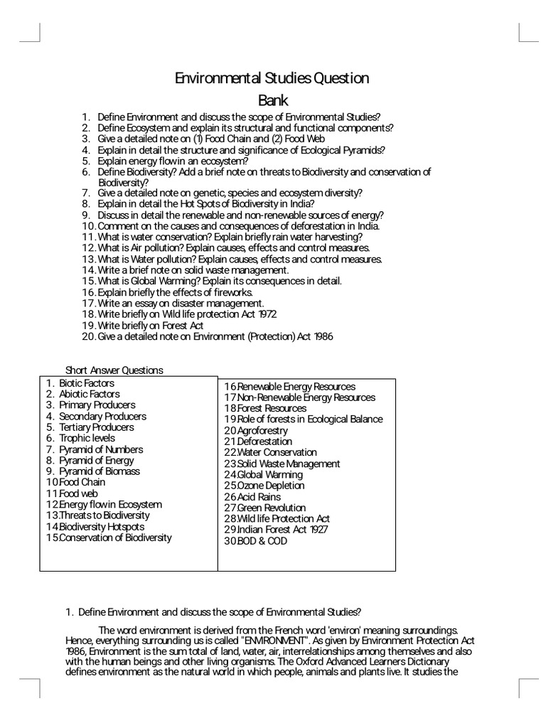 Environmental Studies Notes | PDF | Ecosystem | Natural Environment