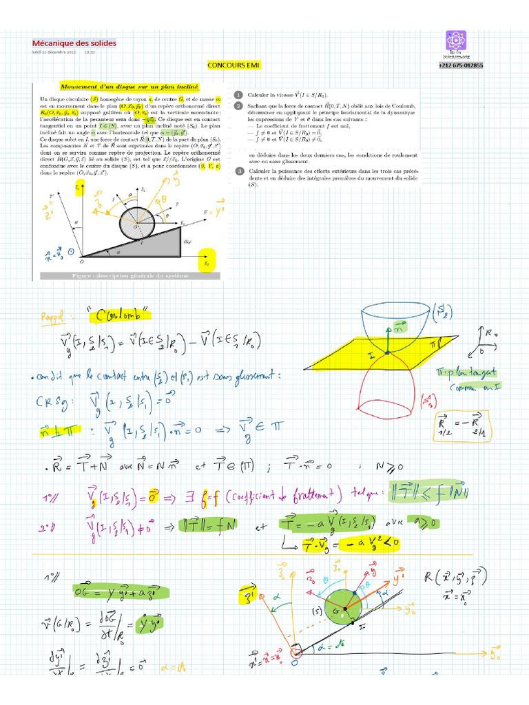 Concours EMI Mouvement Dun Disque Sur Un Plan Incline Lois de Coulomb | PDF