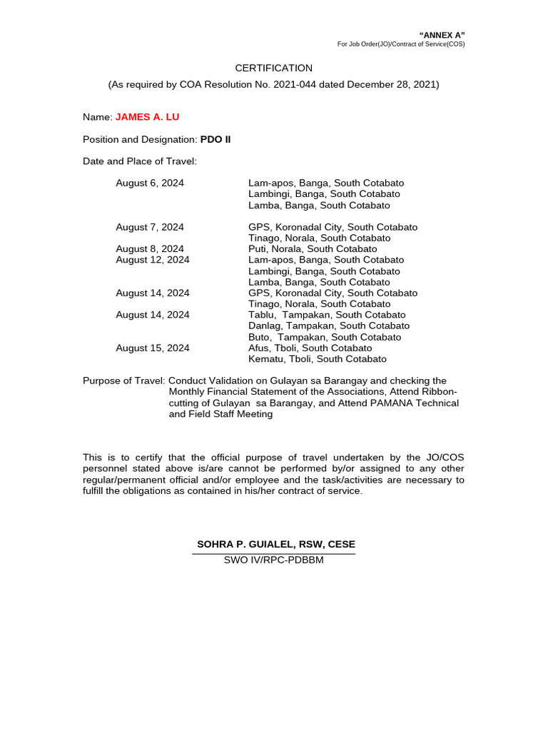 Annex A (Sample) | PDF