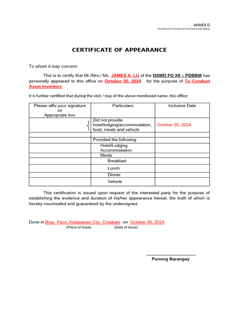 Certificate of Appearance (Sample) | PDF