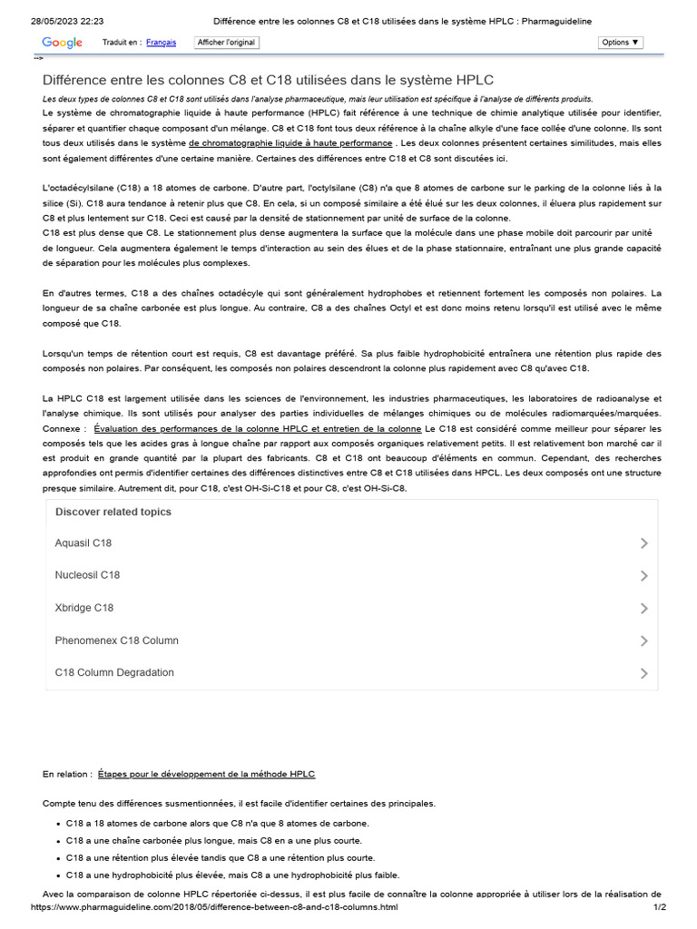 Différences entre colonnes C8 et C18 HPLC | PDF | Chromatographie en ...
