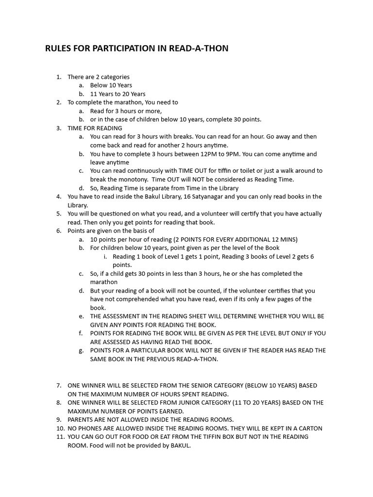 Read-a-thon Participation Rules | PDF