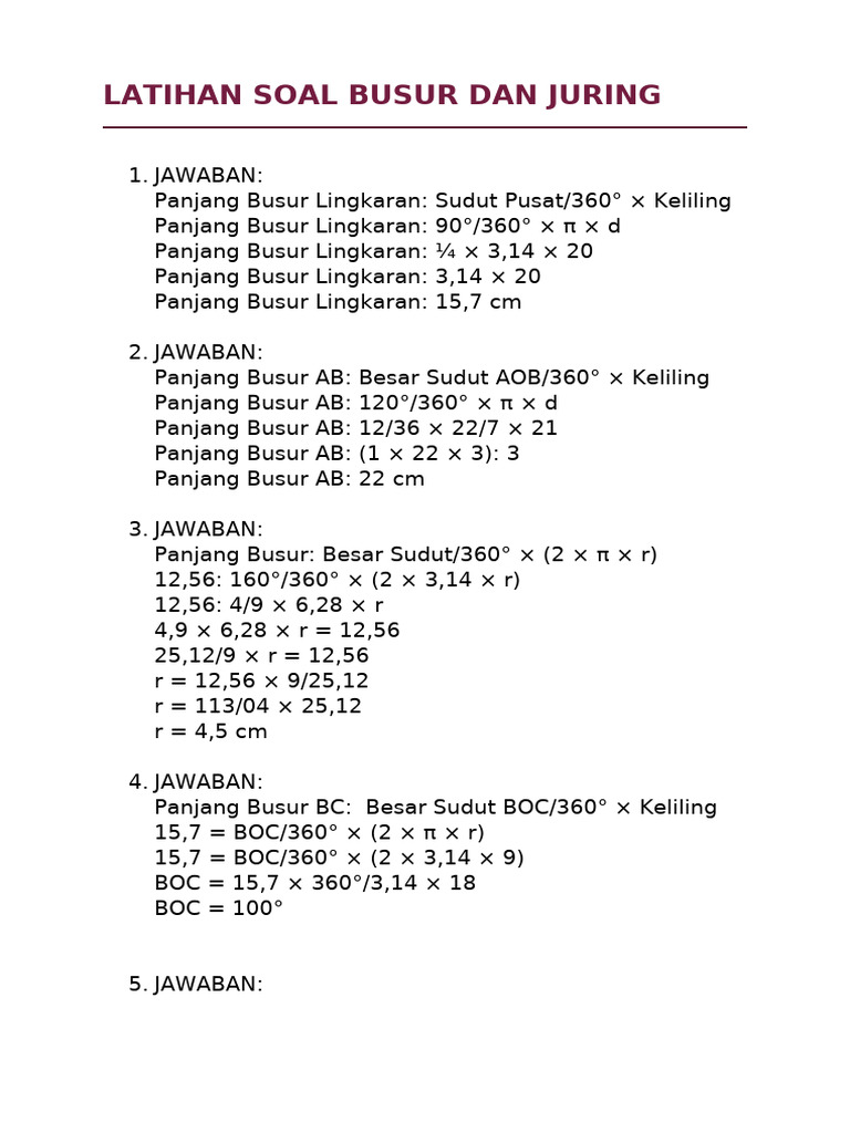 Latihan Soal Busur Dan Juring | PDF