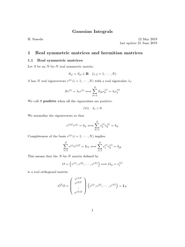 Gaussian Integrals Pdf Eigenvalues And Eigenvectors Applied