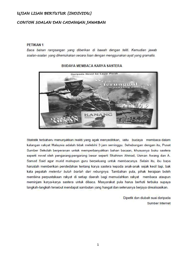 Contoh Soalan Dan Jawapan Lisan Bertutur Individu | PDF