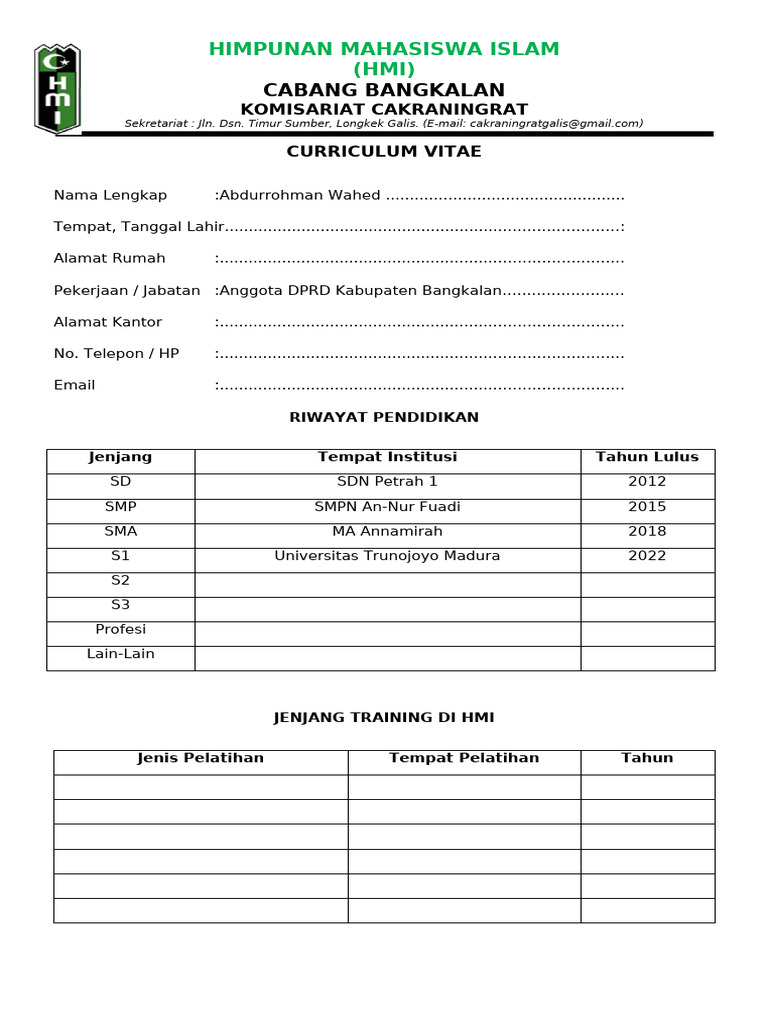 Curriculum Vitae Pemateri - Salin | PDF