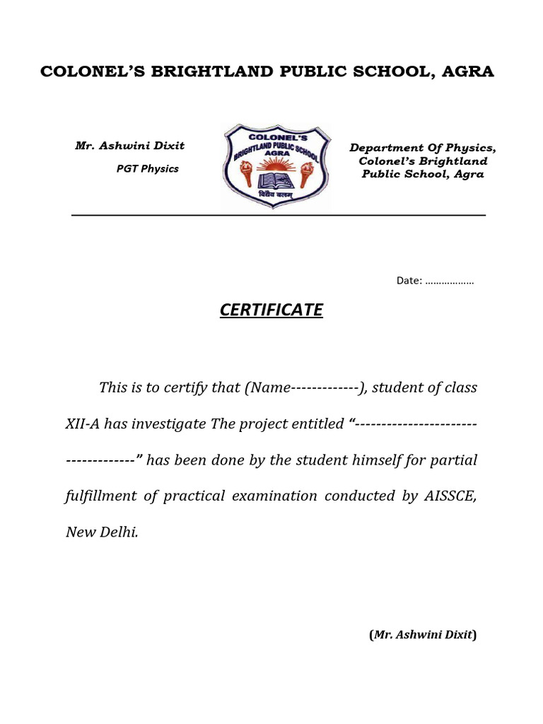 Certificate + Acknowledgement For Project investigatory Project file | PDF
