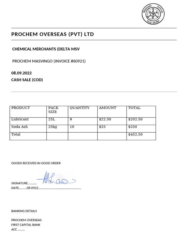 Chemical Purchase Invoice | PDF