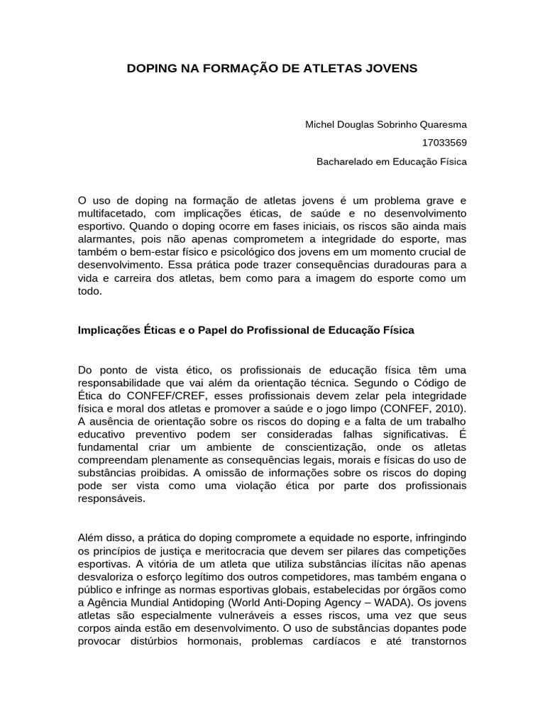 Cópia de ATIVIDADE CONTEXTUALIZADA | PDF | Educação Física | Doping no ...
