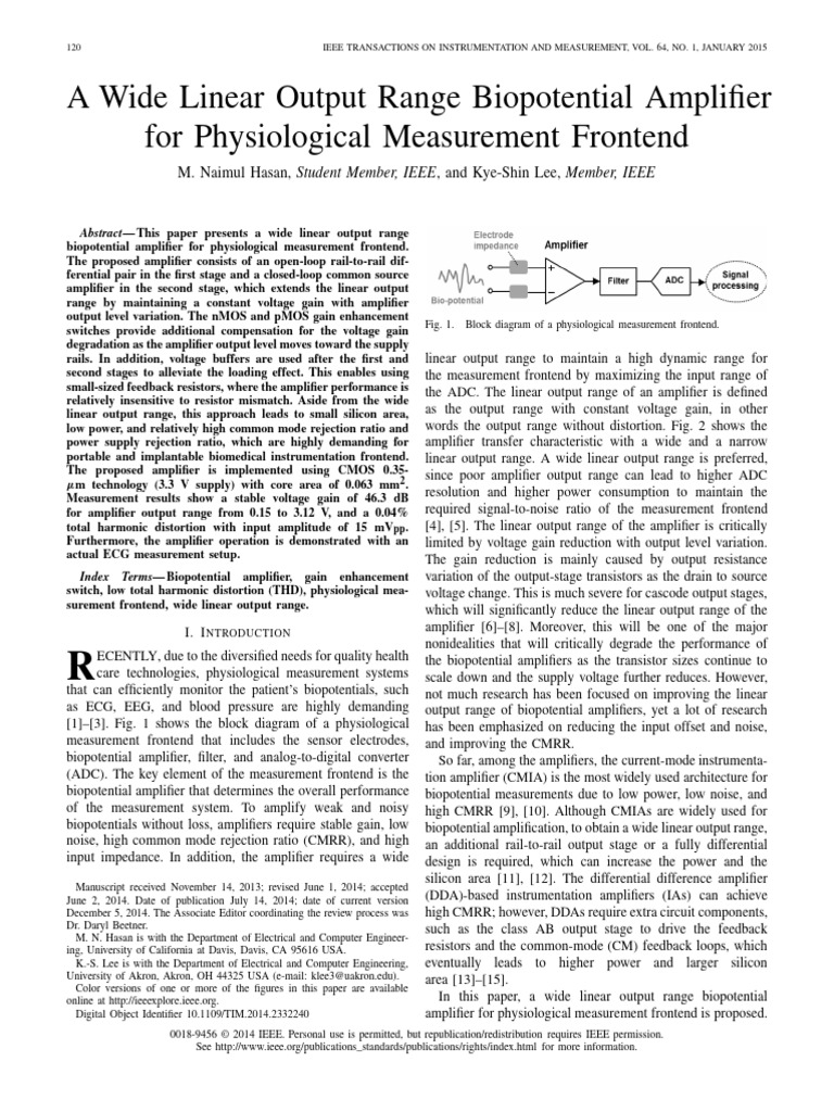 A wide linear output range biopotential amplifier for physiological ...