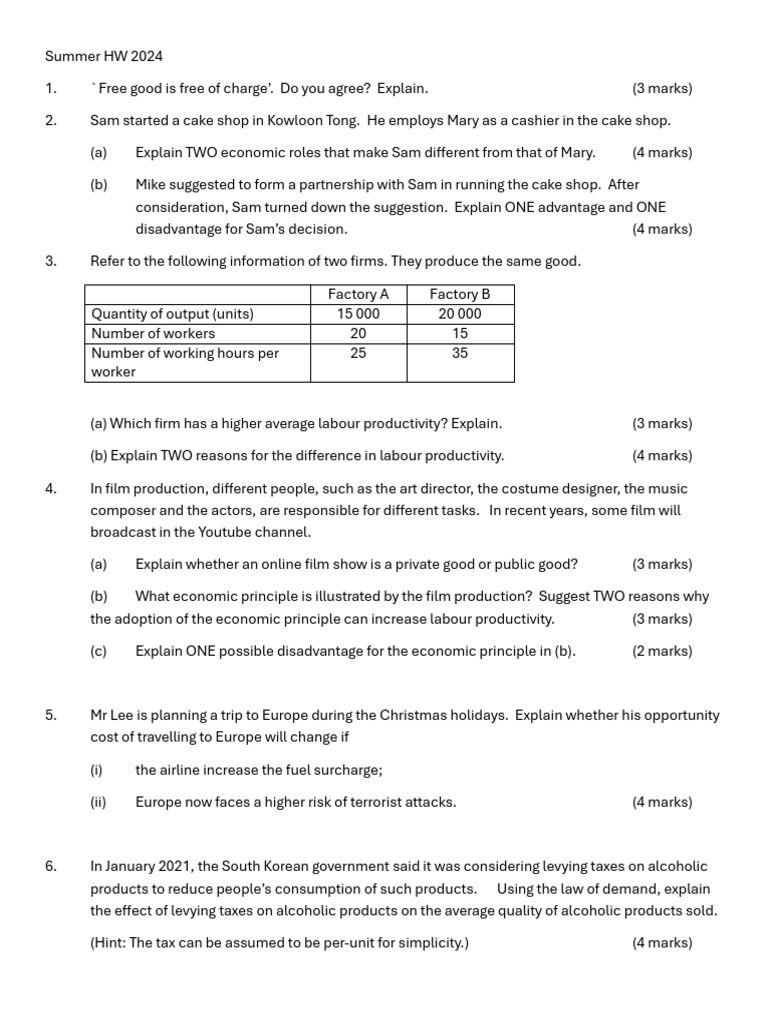Summer HW 2024 | PDF | Taxes | Economies