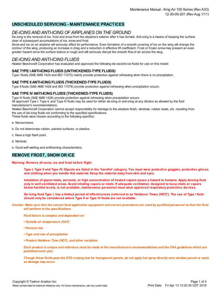 12-30-00-201 - Unscheduled Servicing - Maintenance Practices | PDF | Snow