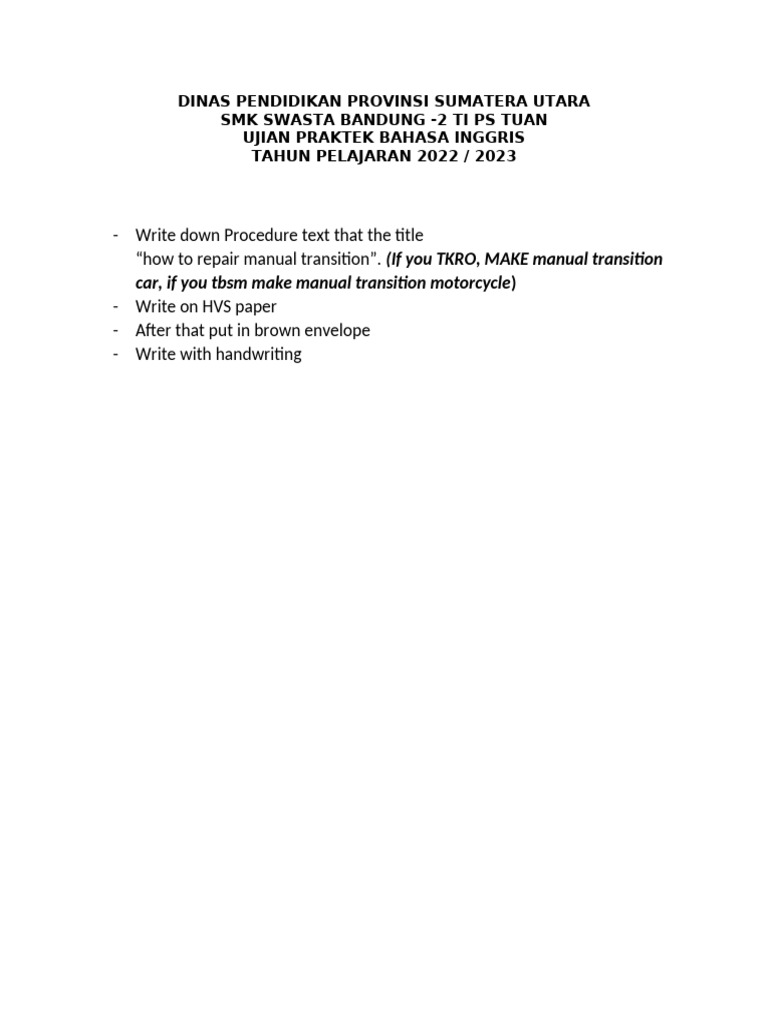 Soal Ujian Praktek Bahasa Inggris Tp 20222023 | PDF