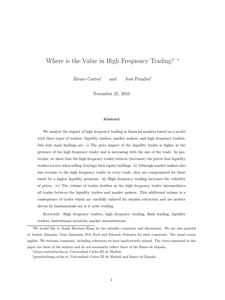 Where Is The Value in High Frequency Trading? | PDF | High Frequency ...